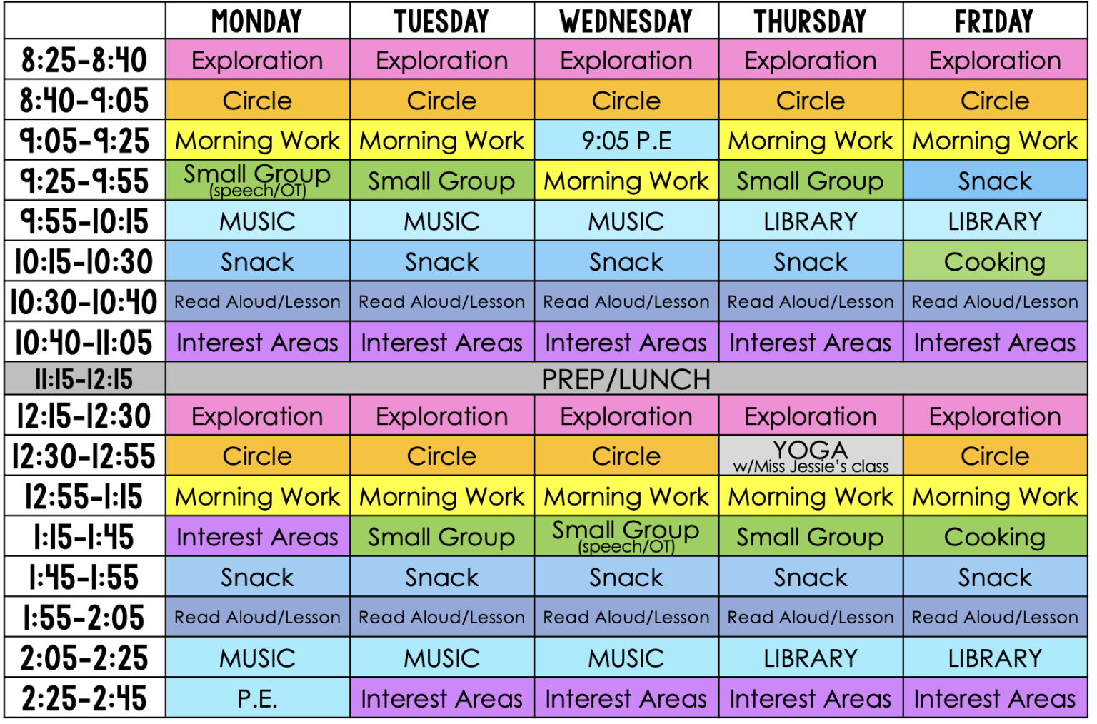 Daily Schedule - Preschool Self Contained - Engaging Early Learners